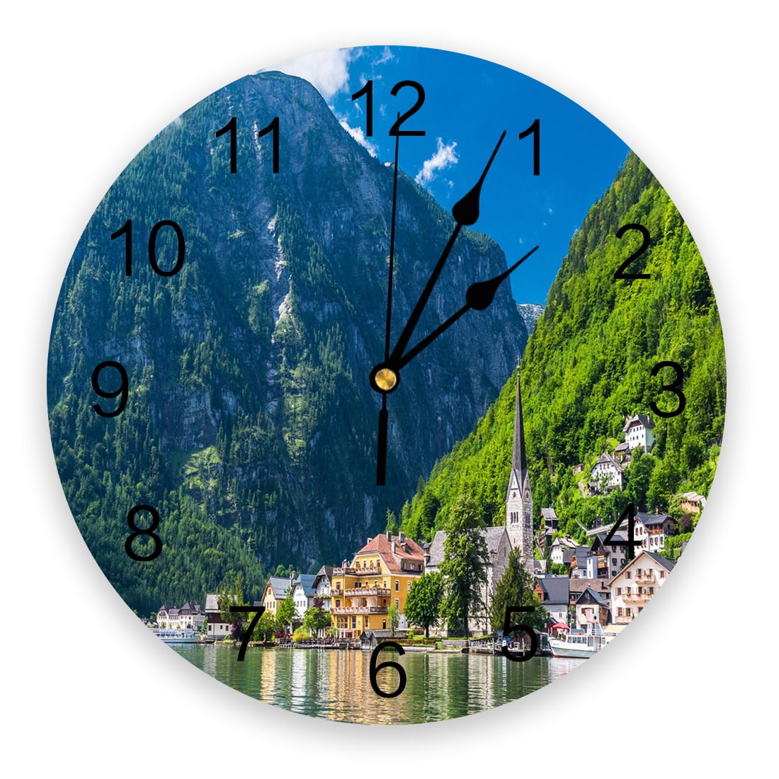 Alpine River Buildings Scenery Wall Clock Home Decor Bedroom Silent ...