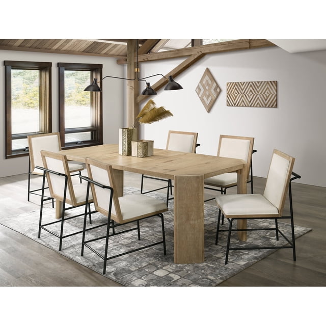 Alpine Sloane 84" W Rectangular Wood Extension Dining Table in Natural ...