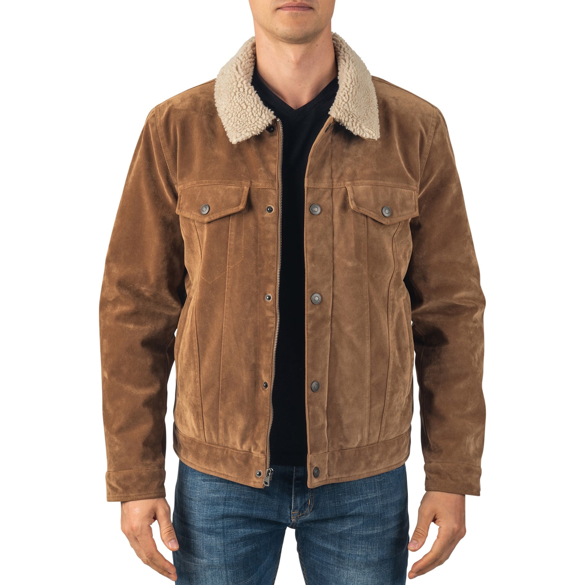 Alpine Swiss Aaron Mens Trucker Jacket Sherpa Collar Vegan Leather Warm ...