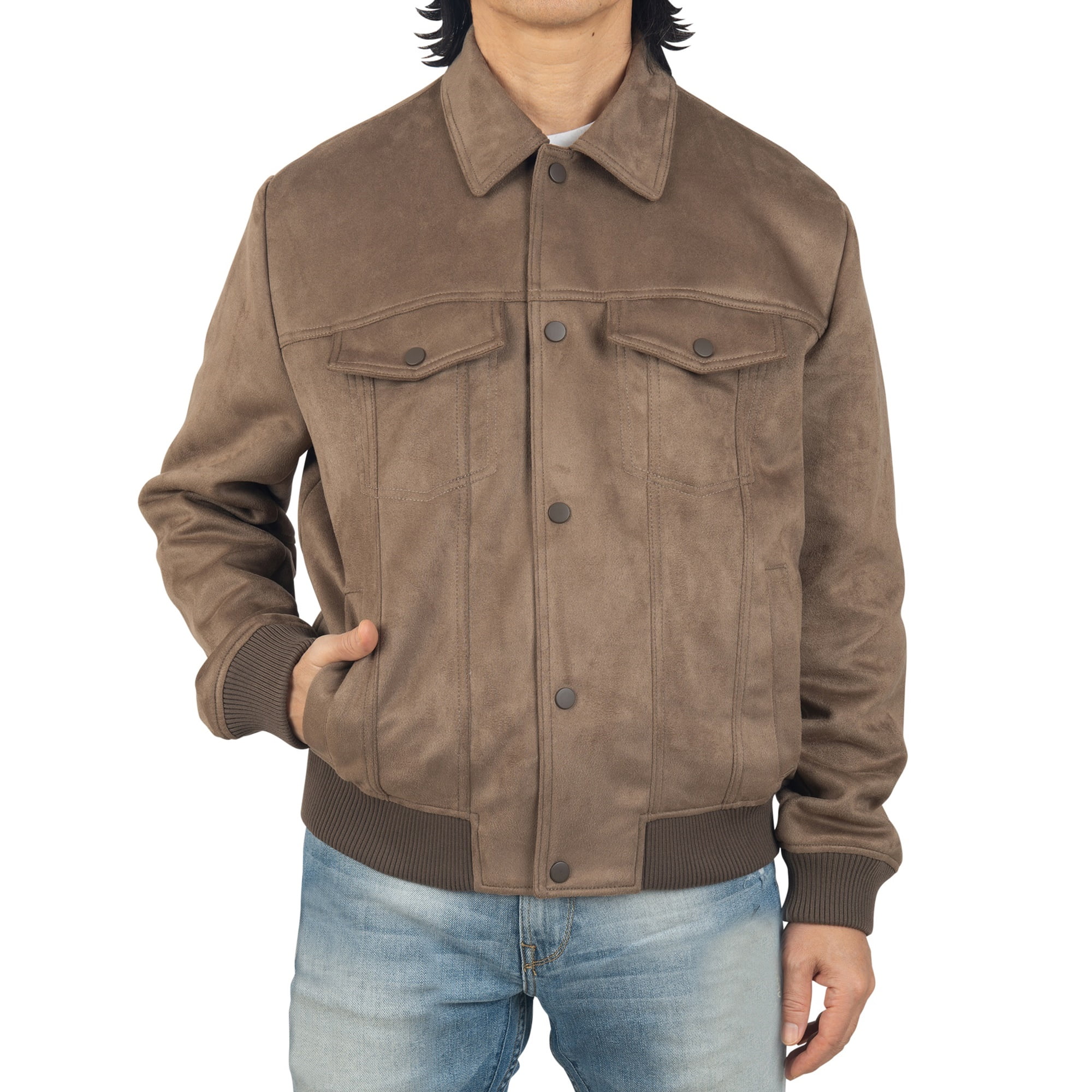 Alpine Swiss Blake Mens Vegan Suede Bomber Jacket Lightweight Slim Fit ...