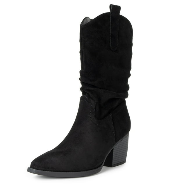 Alpine Swiss Kayla Womens Western Slouch Boots Mid Calf Block Heel ...