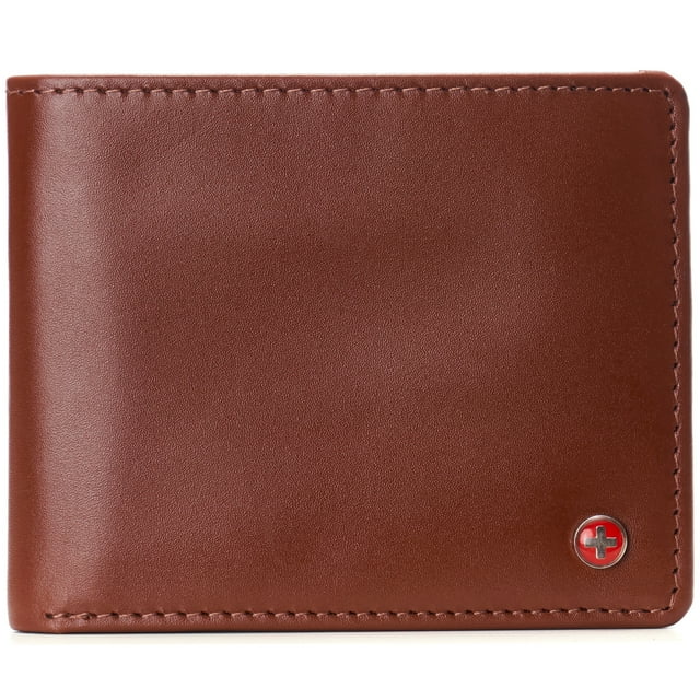 Alpine Swiss Mens Genuine Leather Passcase Bifold Wallet RFID Safe 2 ID ...