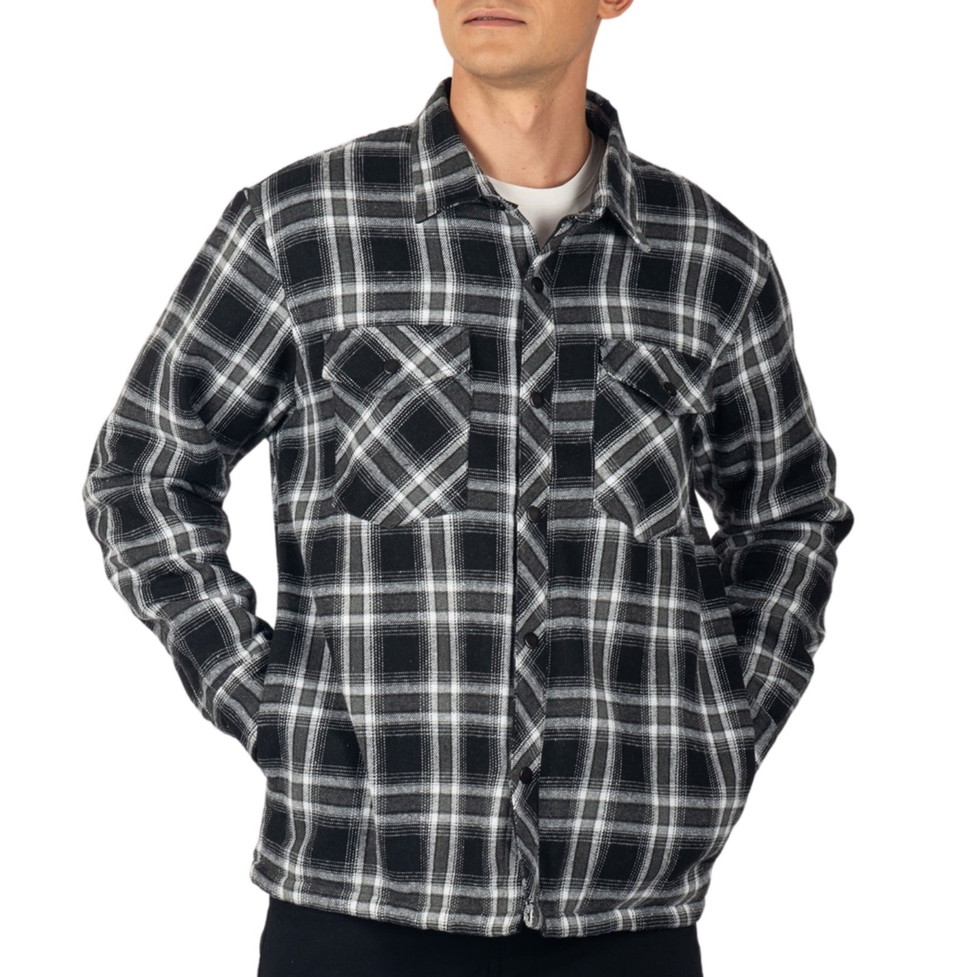 Alpine Swiss Mens Henry Quilted Flannel Jacket Warm Plaid Shacket Snap ...
