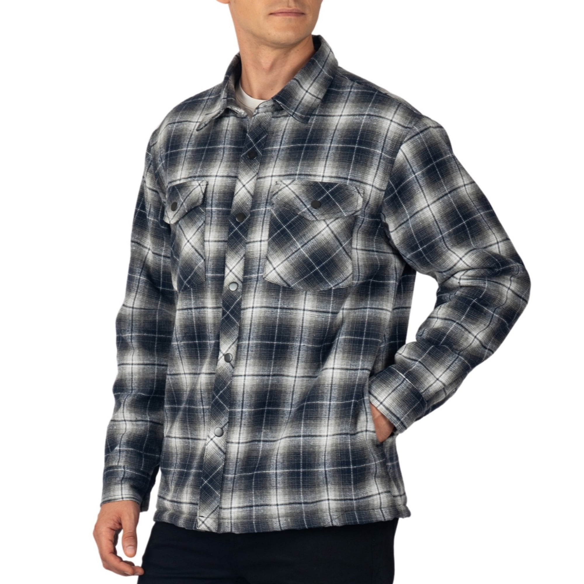 Alpine Swiss Mens Henry Quilted Flannel Jacket Warm Plaid Shacket Snap ...