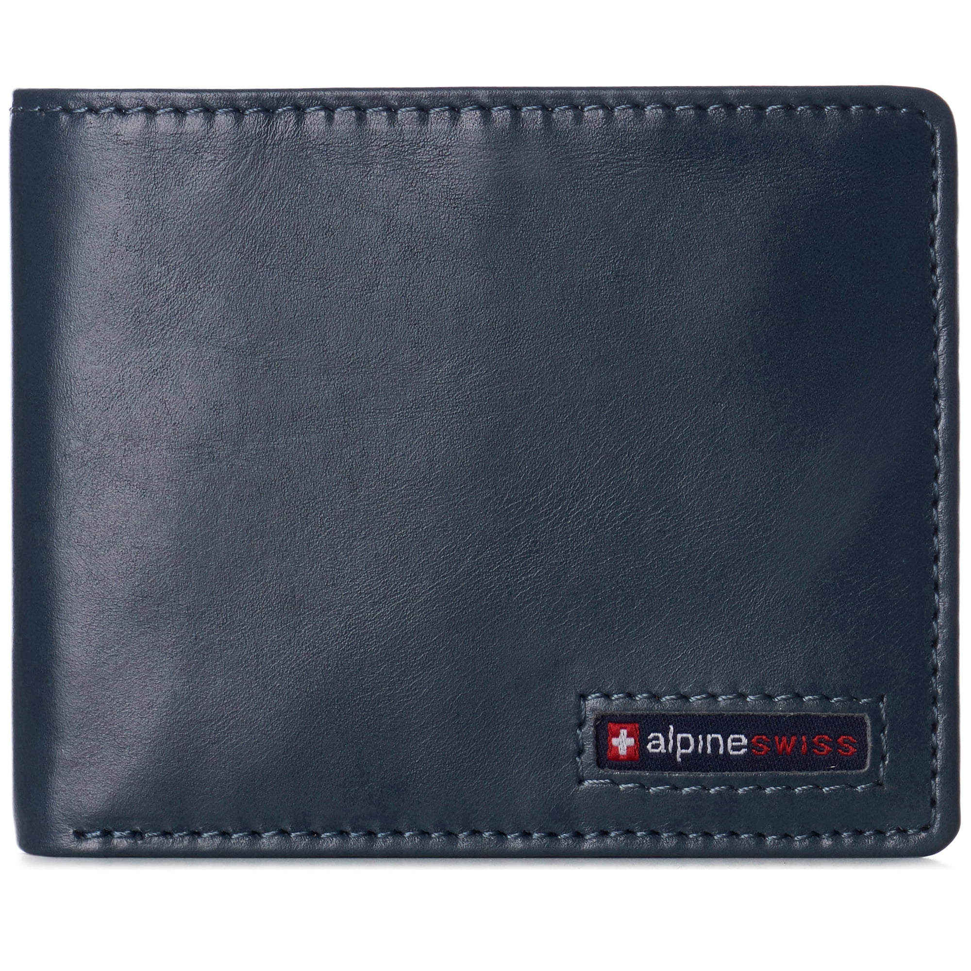 Alpine Swiss Mens Leather RFID Bifold Wallet 2 ID Windows Divided Bill ...