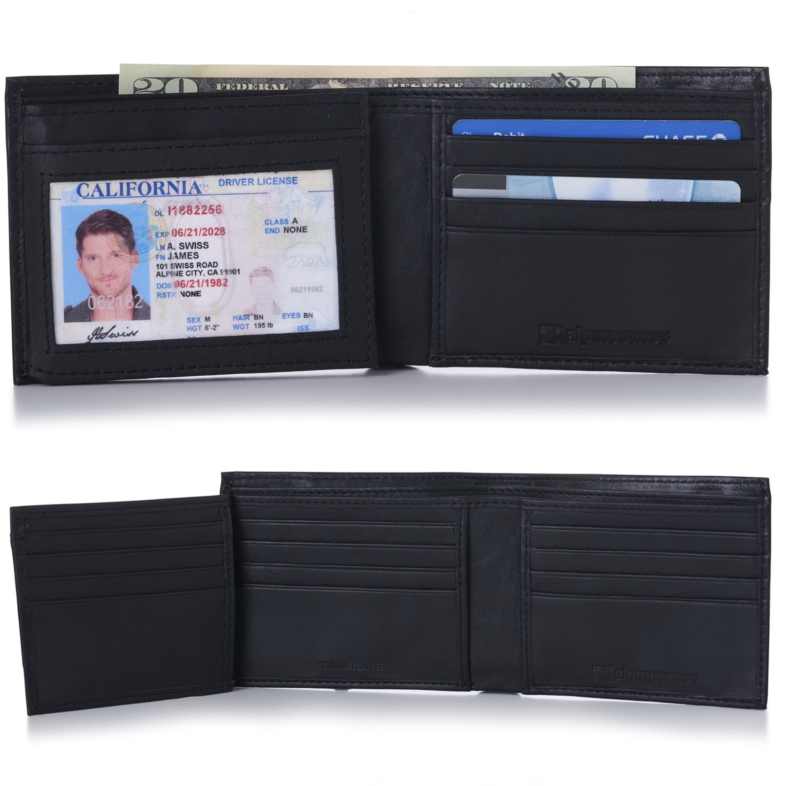 Alpine Swiss Men's Genuine Leather Bifold Trifold Wallets with Gift Bag ...