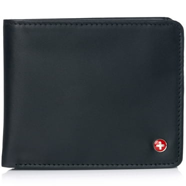 Alpine Swiss Mens Leather RFID Bifold Wallet 2 ID Windows Divided Bill ...