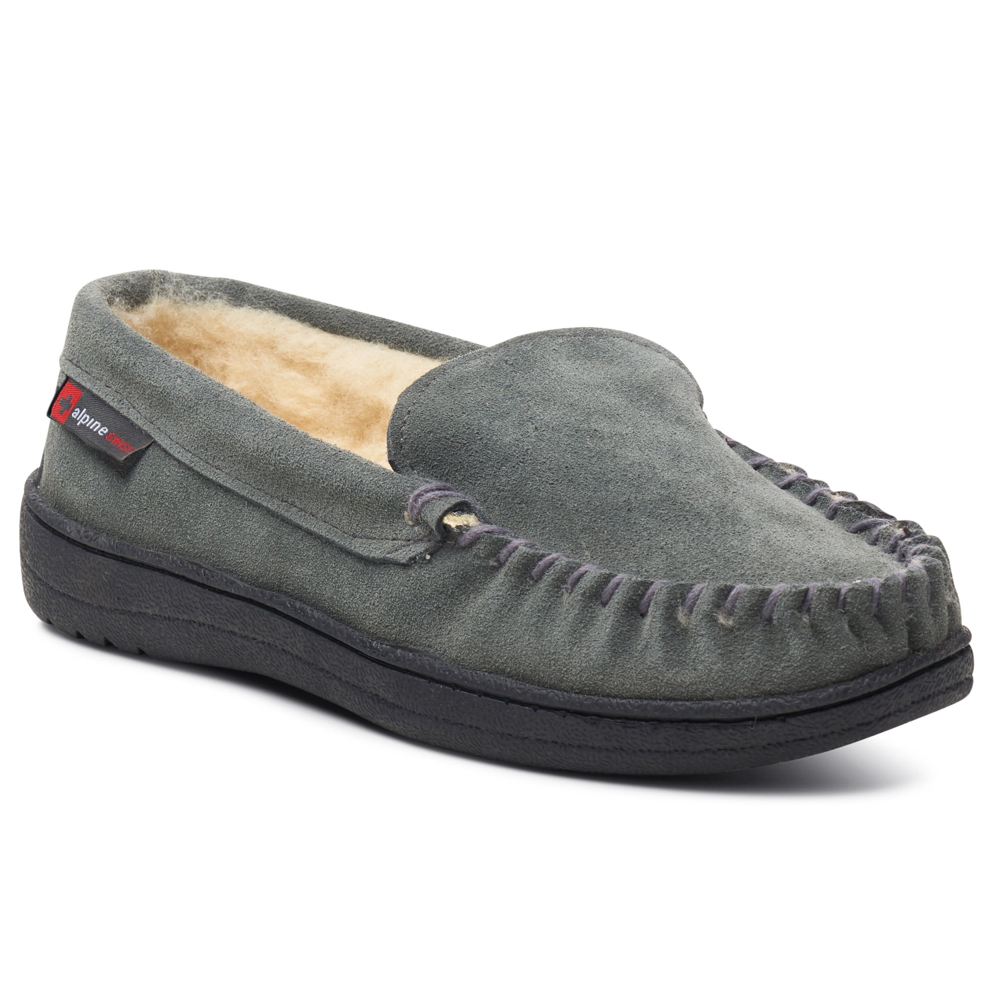 Alpine Swiss Yukon Mens Suede Shearling Moccasin Slippers Moc Toe Slip ...