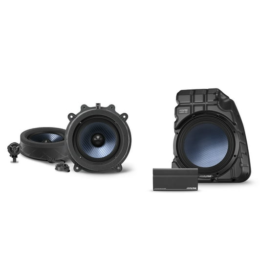 Alpine Tesla Powered 10" Subwoofer and EV-65CF-T Speakers, Compatible ...