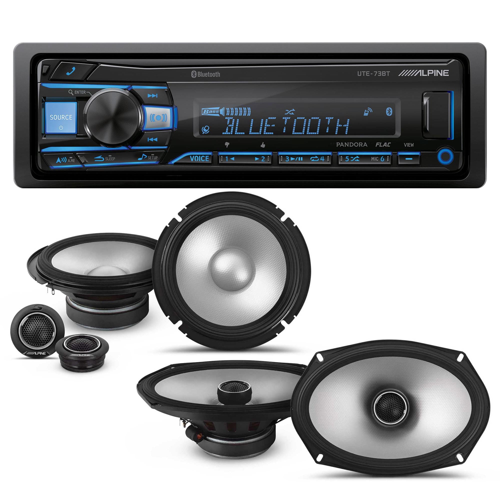 Alpine UTE-73BT Mech-less Digital Bluetooth Media Receiver with 1 Pair ...