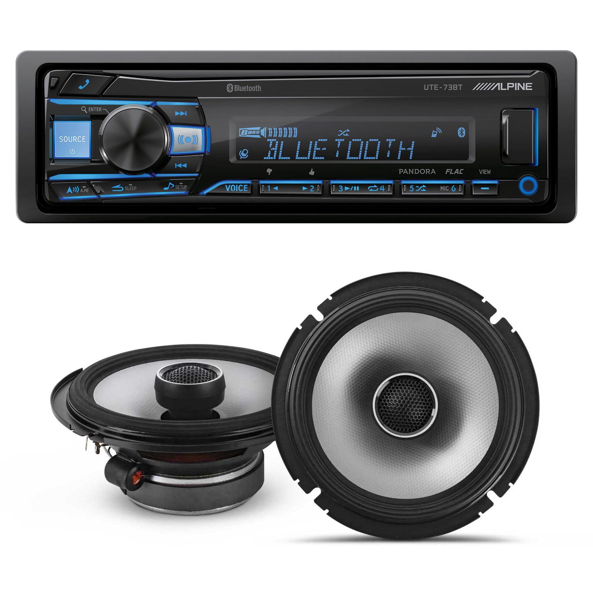 Alpine UTE-73BT Mech-less Digital Bluetooth Media Receiver with 1 Pair ...