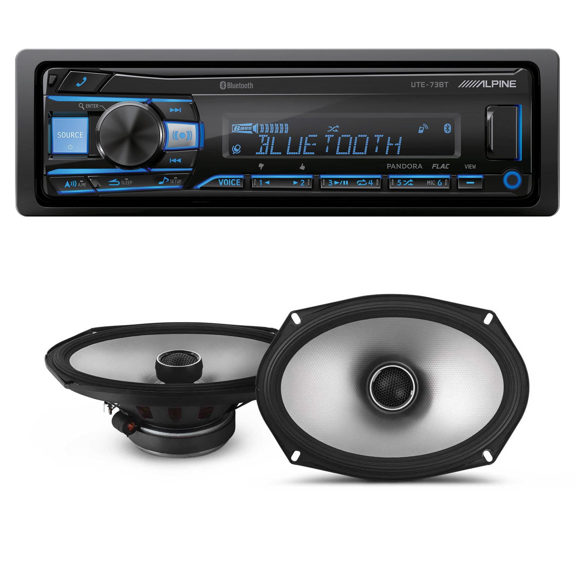 Alpine UTE-73BT Mech-less Digital Bluetooth Media Receiver with 1 Pair ...
