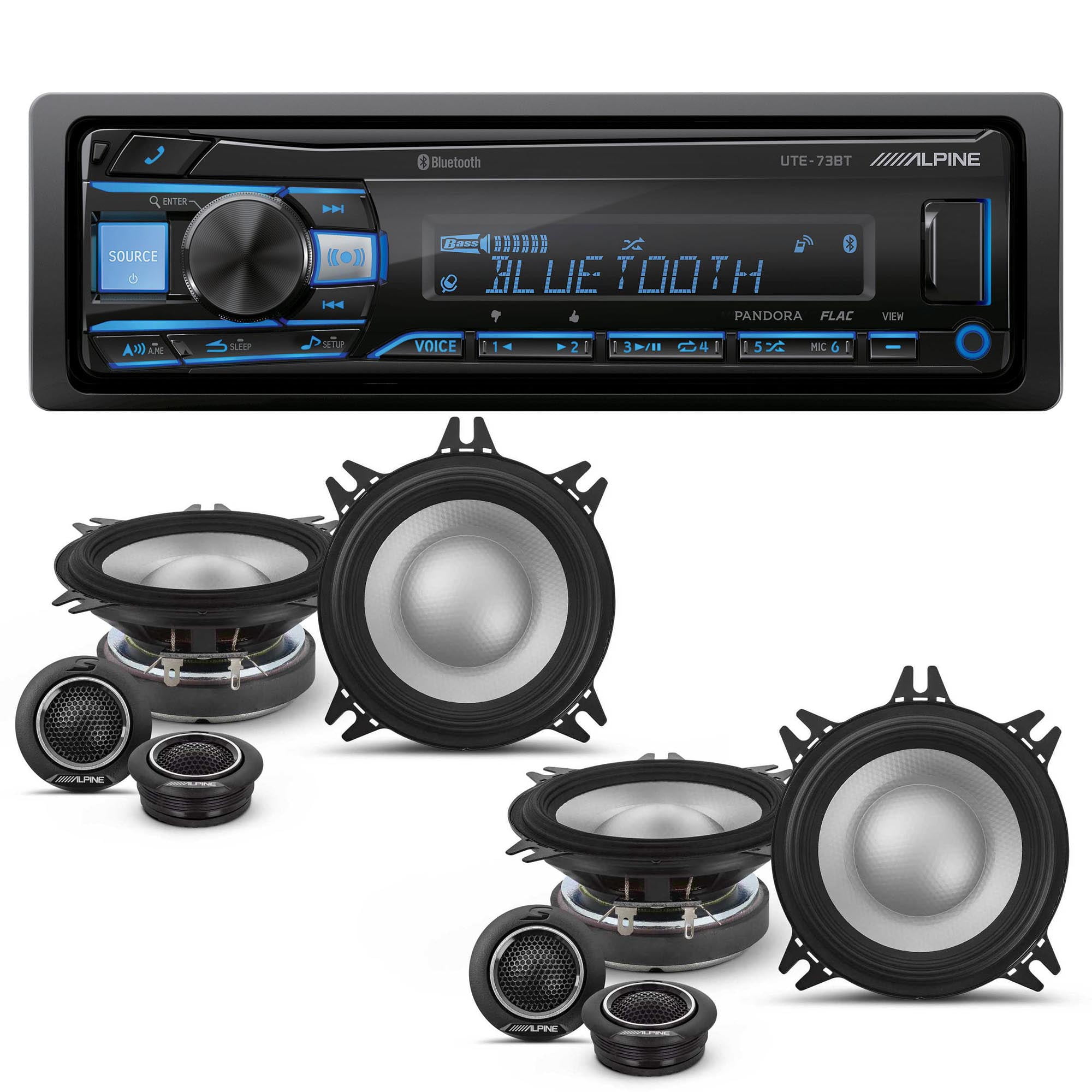 Alpine UTE-73BT Mech-less Digital Bluetooth Media Receiver with 2 Pairs ...