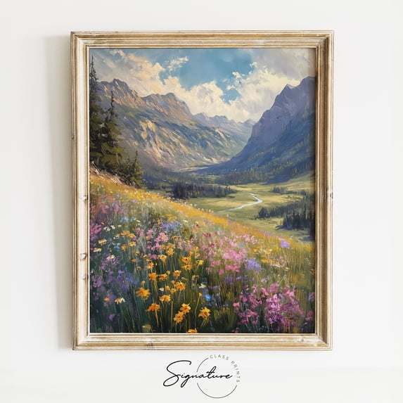 Alpine Valley In Spring Wall Art Colorful Wildflower Field Mountain ...