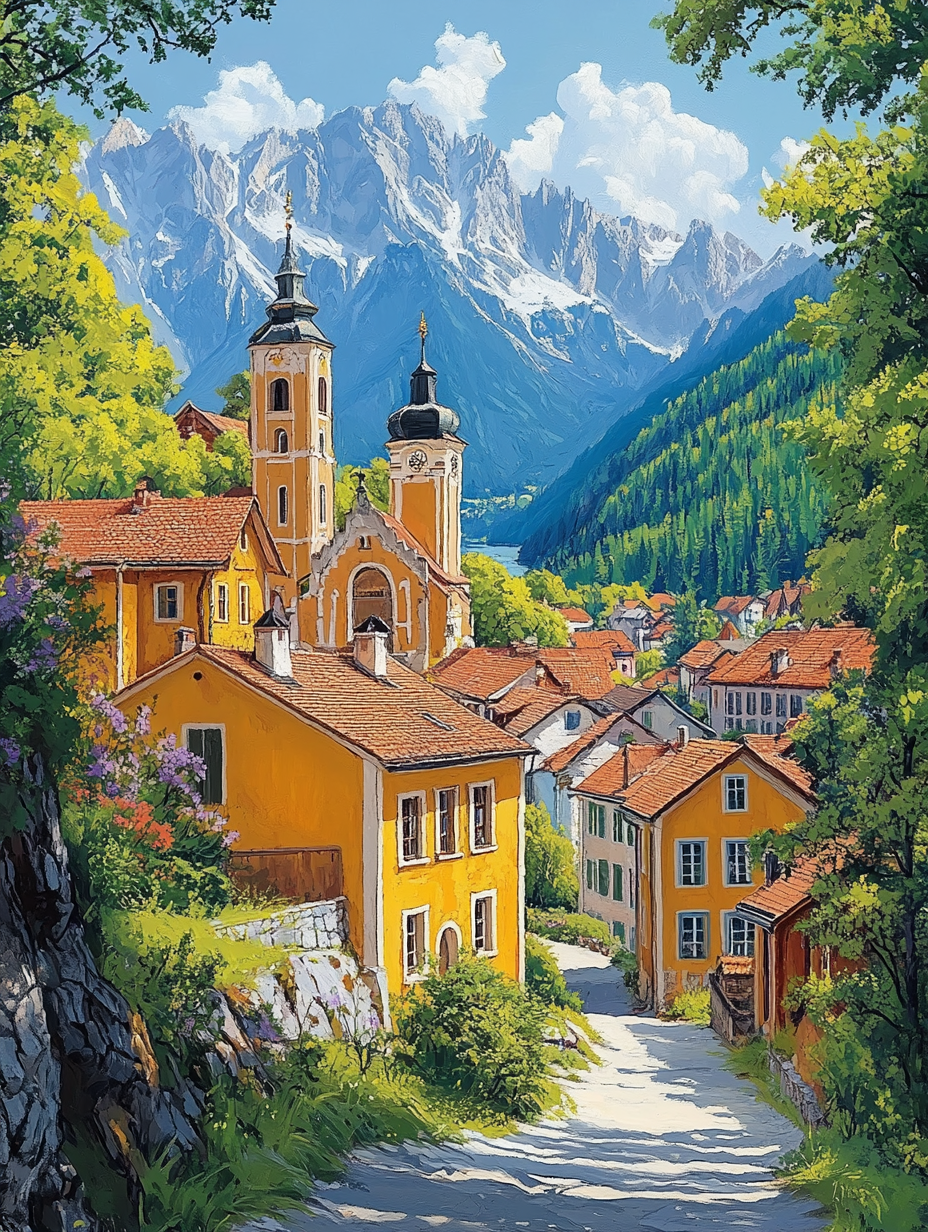Alpine Village Canvas Painting/Wall Art， Perfect for Living Room ...
