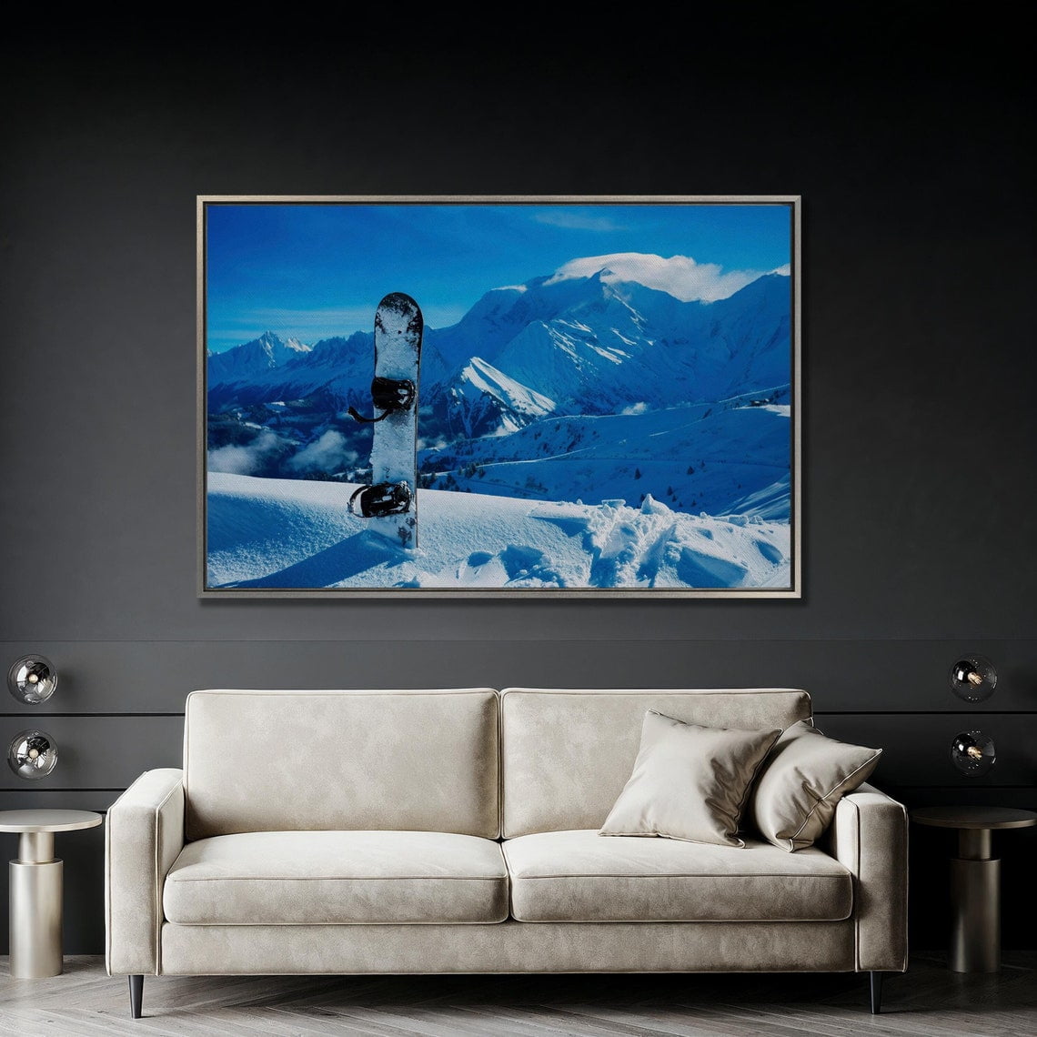 Alpine Winter Landscape Art Snowboard Mountain Panoramic Print Poster ...