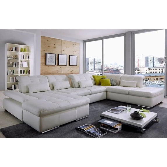 Alpine-X Modern U-Shape Leather Sectional Sofa in White, Left Facing ...