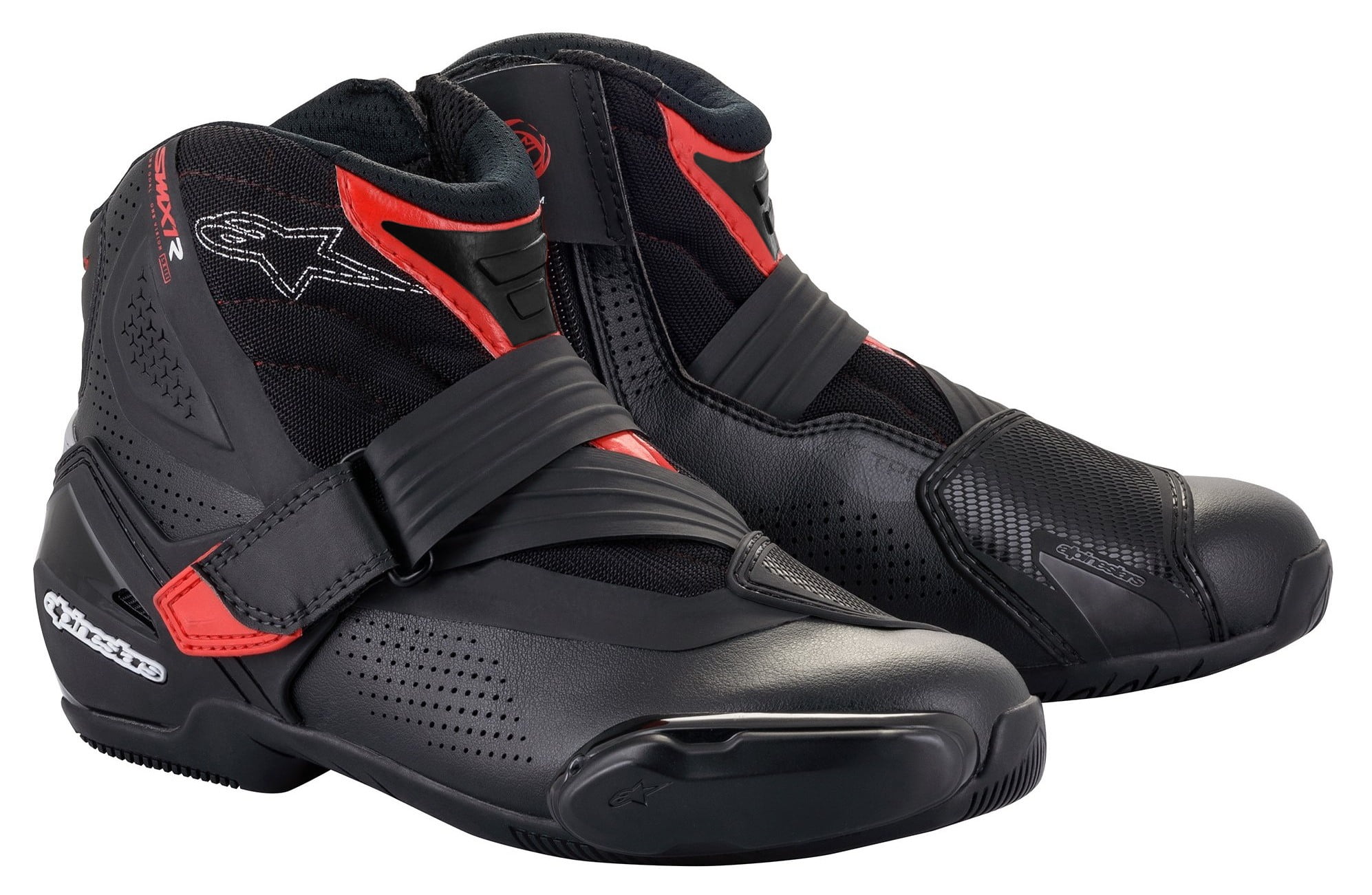 Alpinestars SMX-1 R V2 Mens Vented Leather Motorcycle Boots Black/Red ...