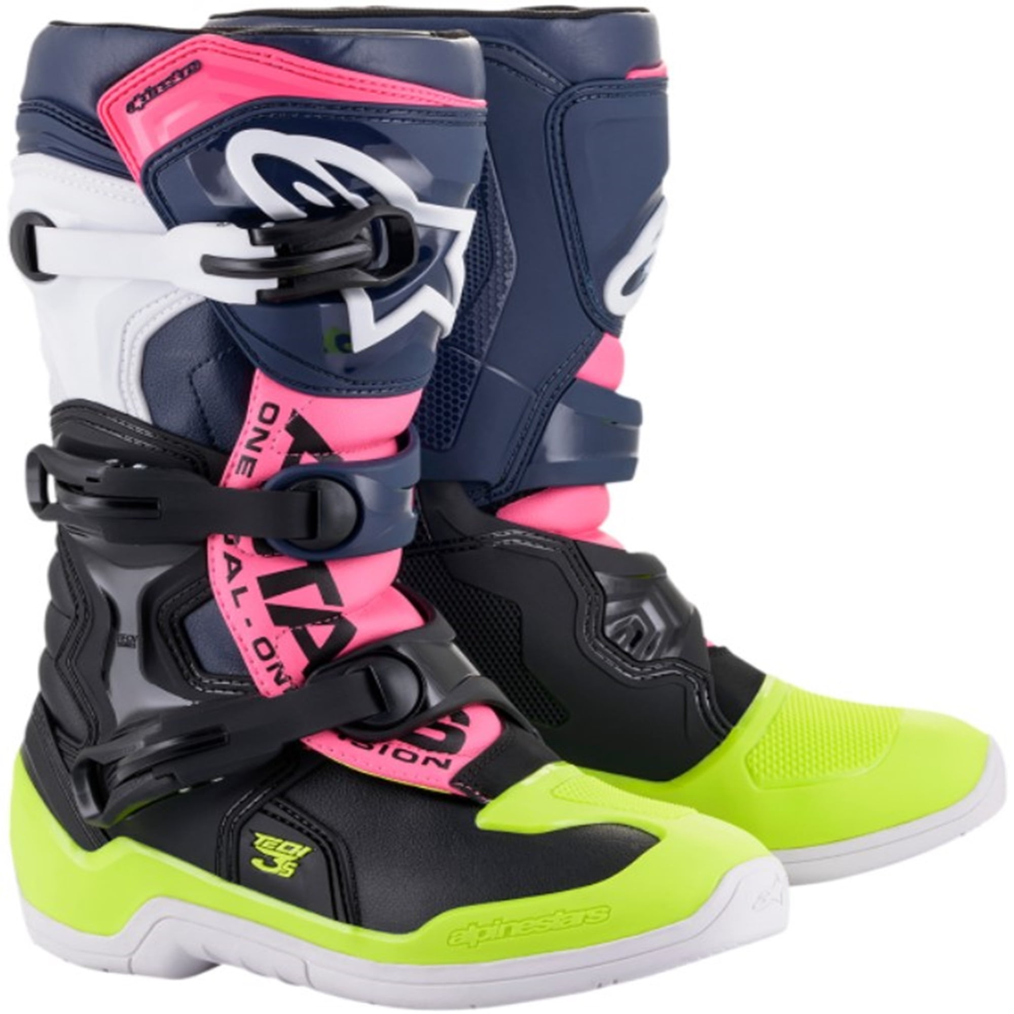 Alpinestars Tech 3S Youth Girls Boots (5, Black/Dark Blue/Pink ...