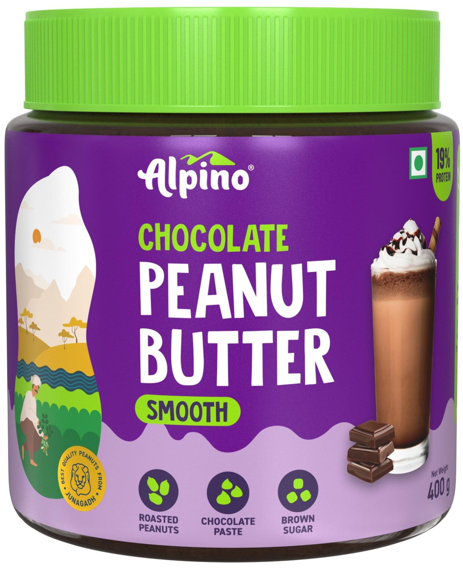 Alpino Chocolate Peanut Butter Smooth 400 G | Roasted Peanuts, Cocoa ...