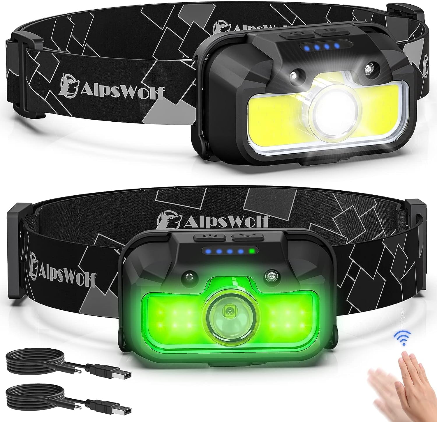 2 Pack AlpsWolf Super Bright Headlamp Rechargeable, Adjustable Head ...