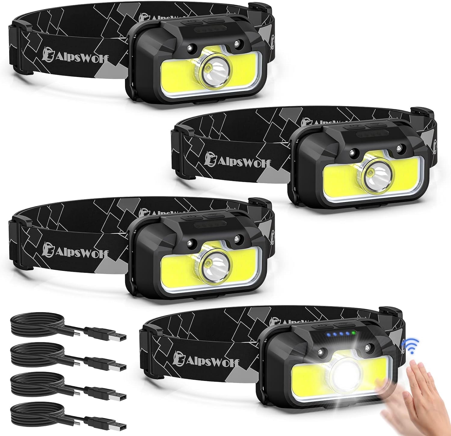 4 Pack AlpsWolf Headlamp Rechargeable, Adjustable Head Lamps, 7 ...
