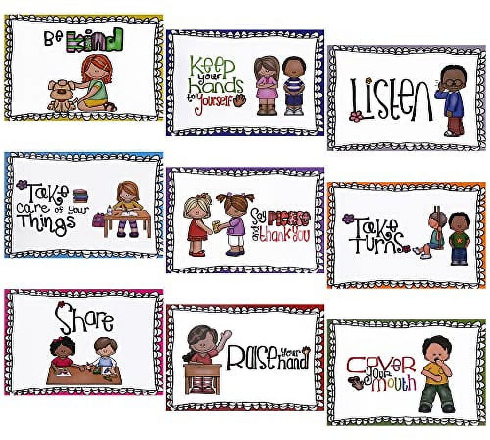 Alpurple 9 Pcs A4 Classroom Rules Posters- Preschool Class Rules Poster ...
