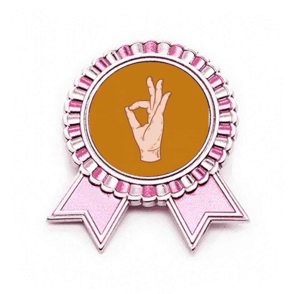 Alright Ok Accomplish Gesture Hand Signal Badge Brooch Pin Pink Winner ...