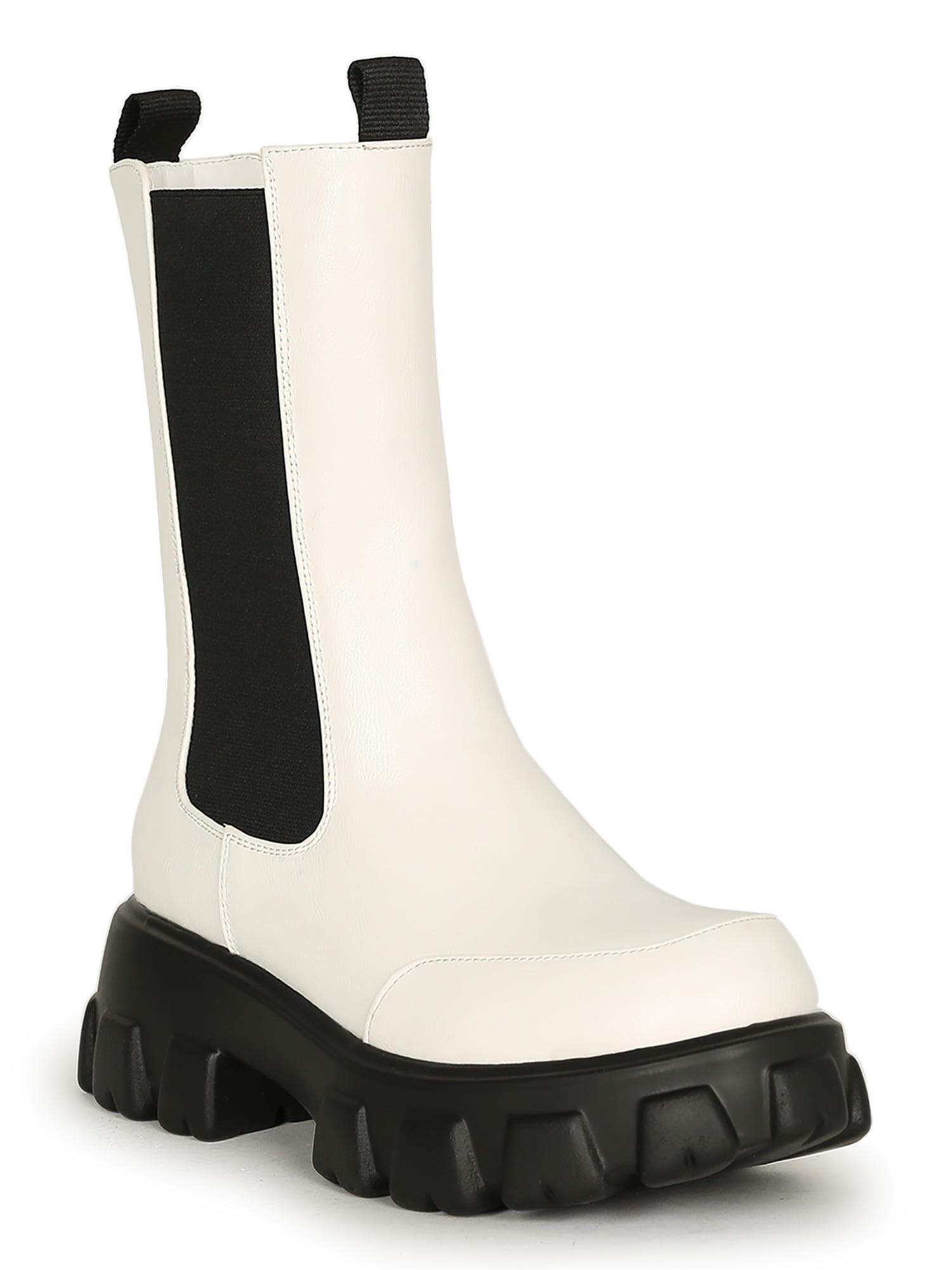 Alrisco Women's Chunky Mid Calf Elastic Collar Round Toe Boot by ...