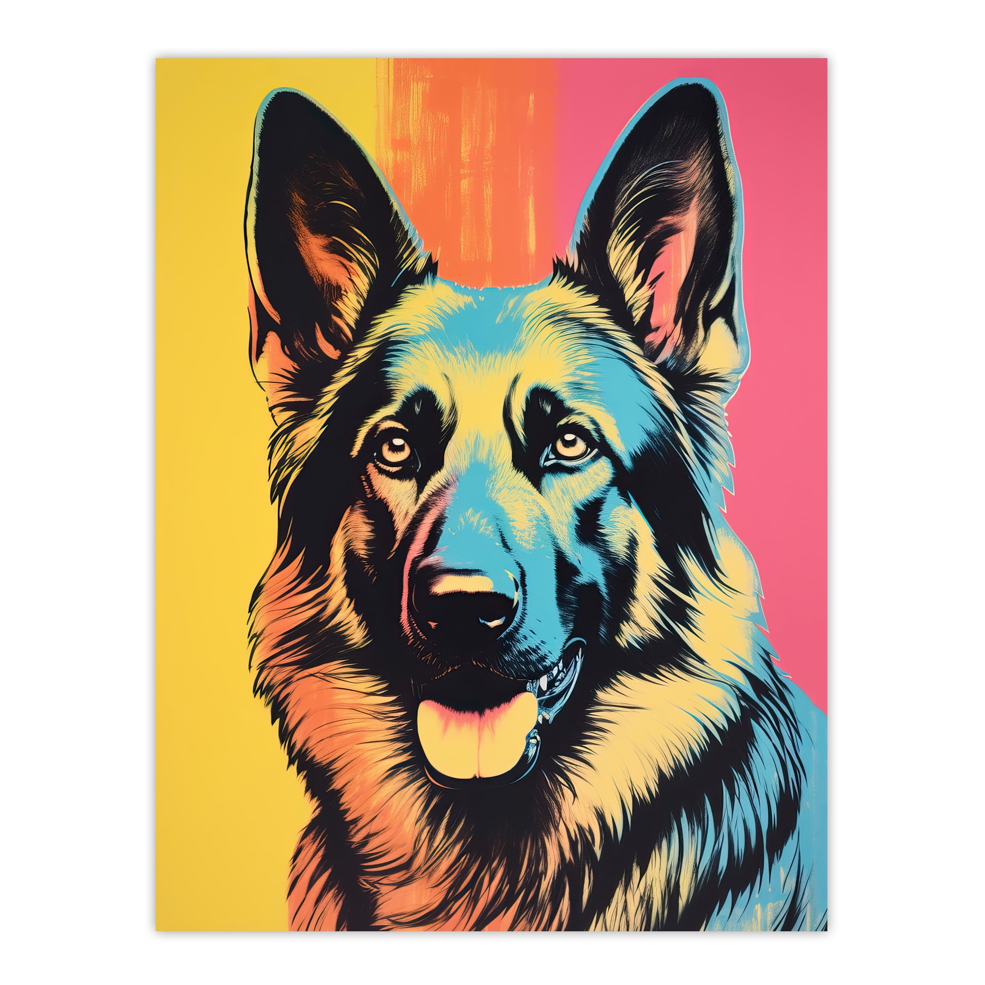 Alsatian Dog Multi Coloured German Shepherd Screenprint Risograph Artwork Spot Block Colour ...