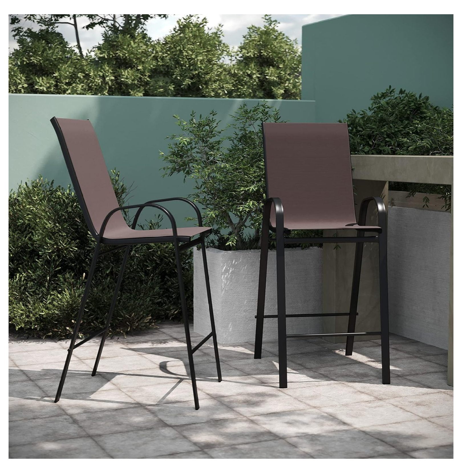 Alsek Patio Barstools - Powder Coated Steel Frames - Brown Textilene ...