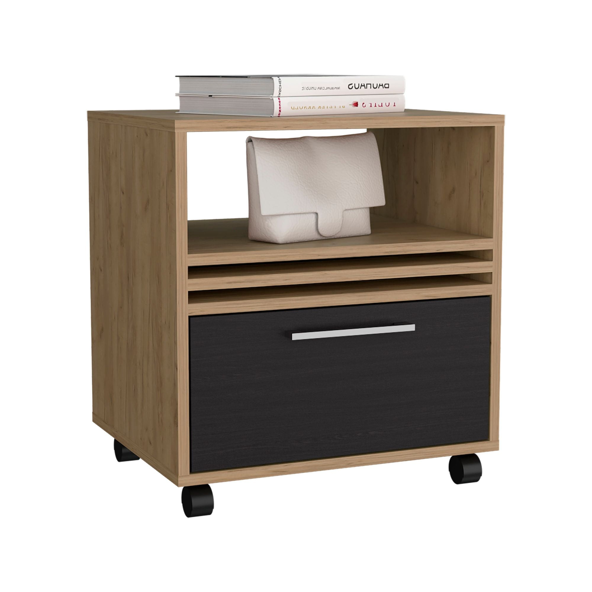 Alsen Nightstand with Drawer & Wheels - 1 Shelf Bedside Table - Modern ...