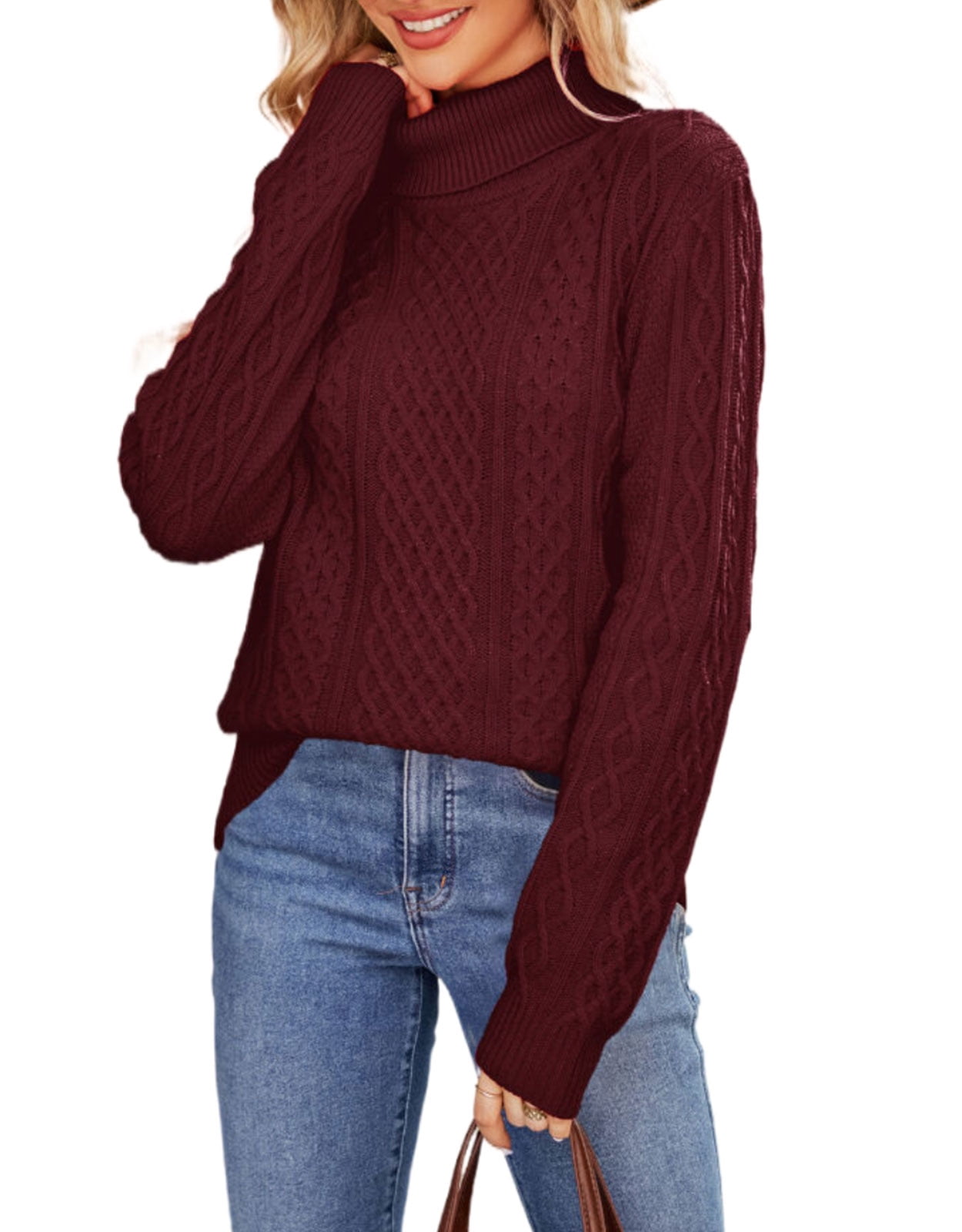 Alsol Lamesa Sweaters for Women Ribbed Mock Neck Sweater Chunky Cable ...