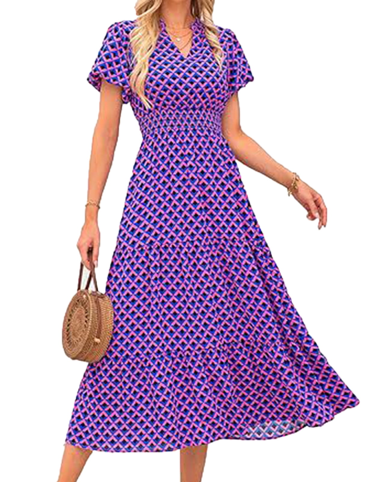 Alsol Lamesa V Neck Summer Dress for Women Short Sleeve Casual Loose ...