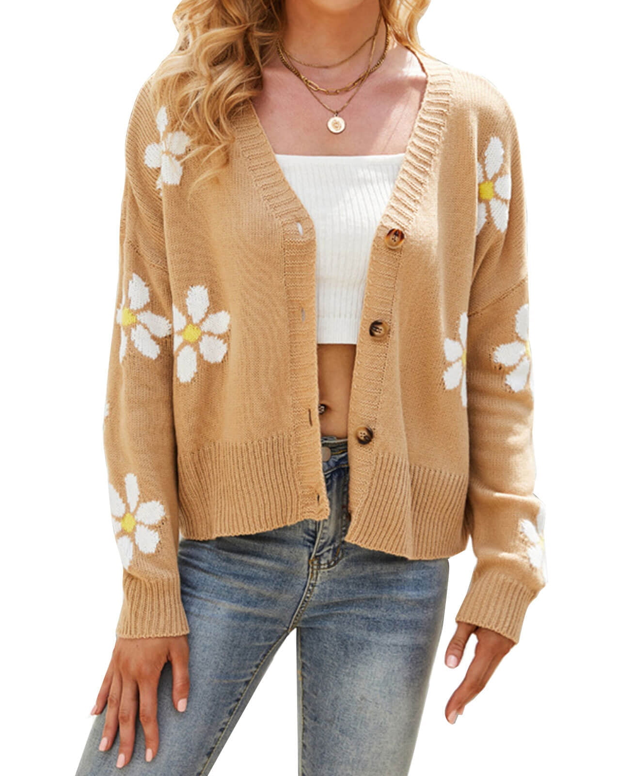 Alsol Lamesa Floral Print Women's Cardigan Sweater, Soft Knit, Open ...