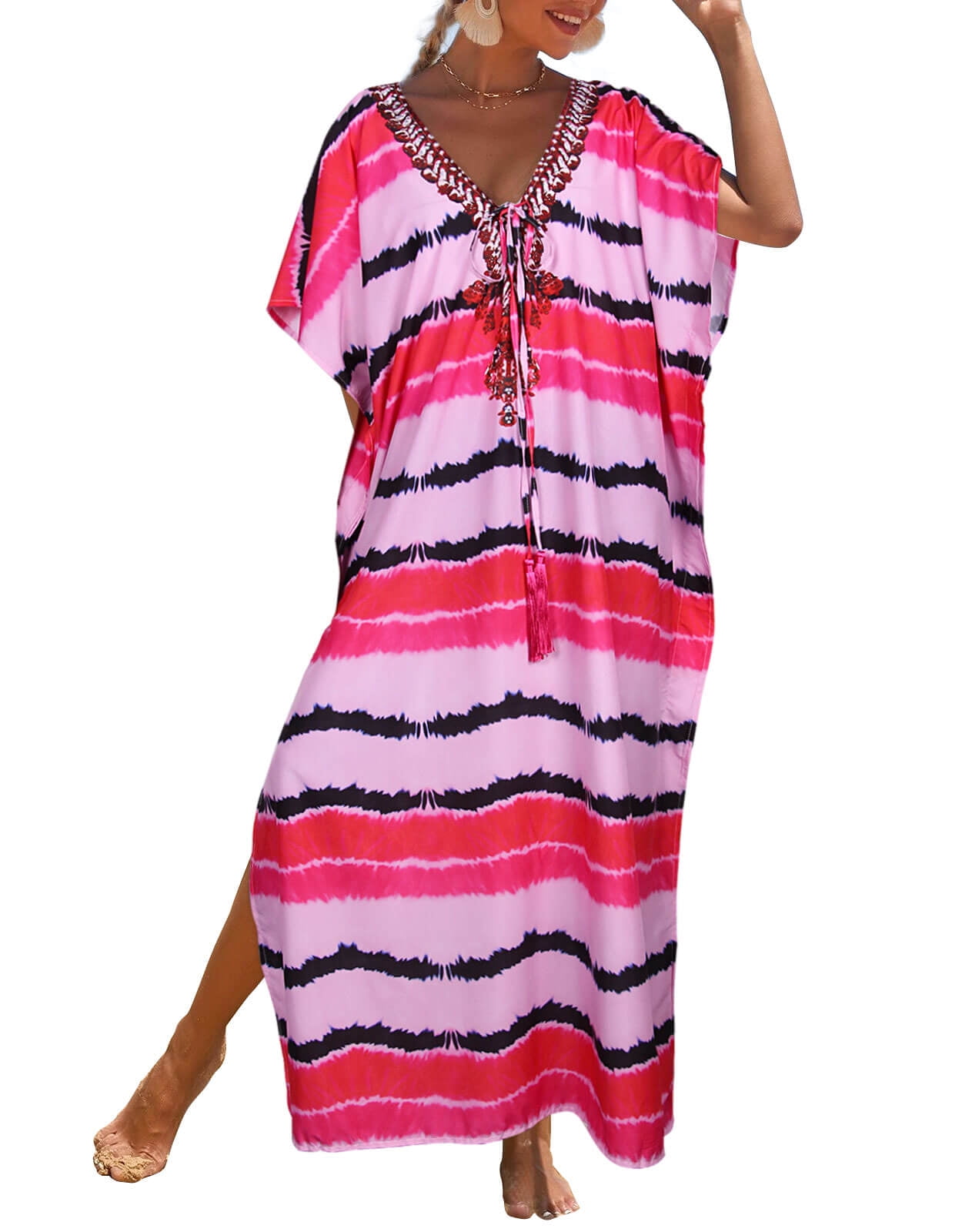 Alsol Lamesa Women's Plus Size Swimsuit Cover Up Pink Tie-dye Beach ...
