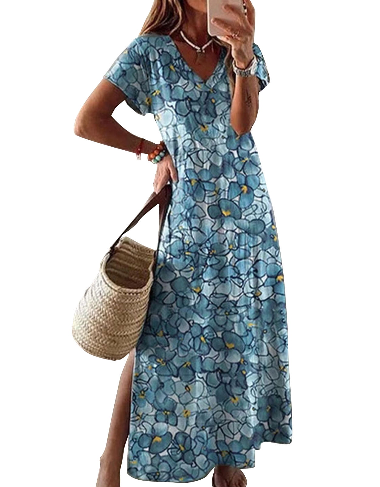 Alsol Lamesa Women's Summer Beach Vintage Floral Print Boho Dress Plus ...
