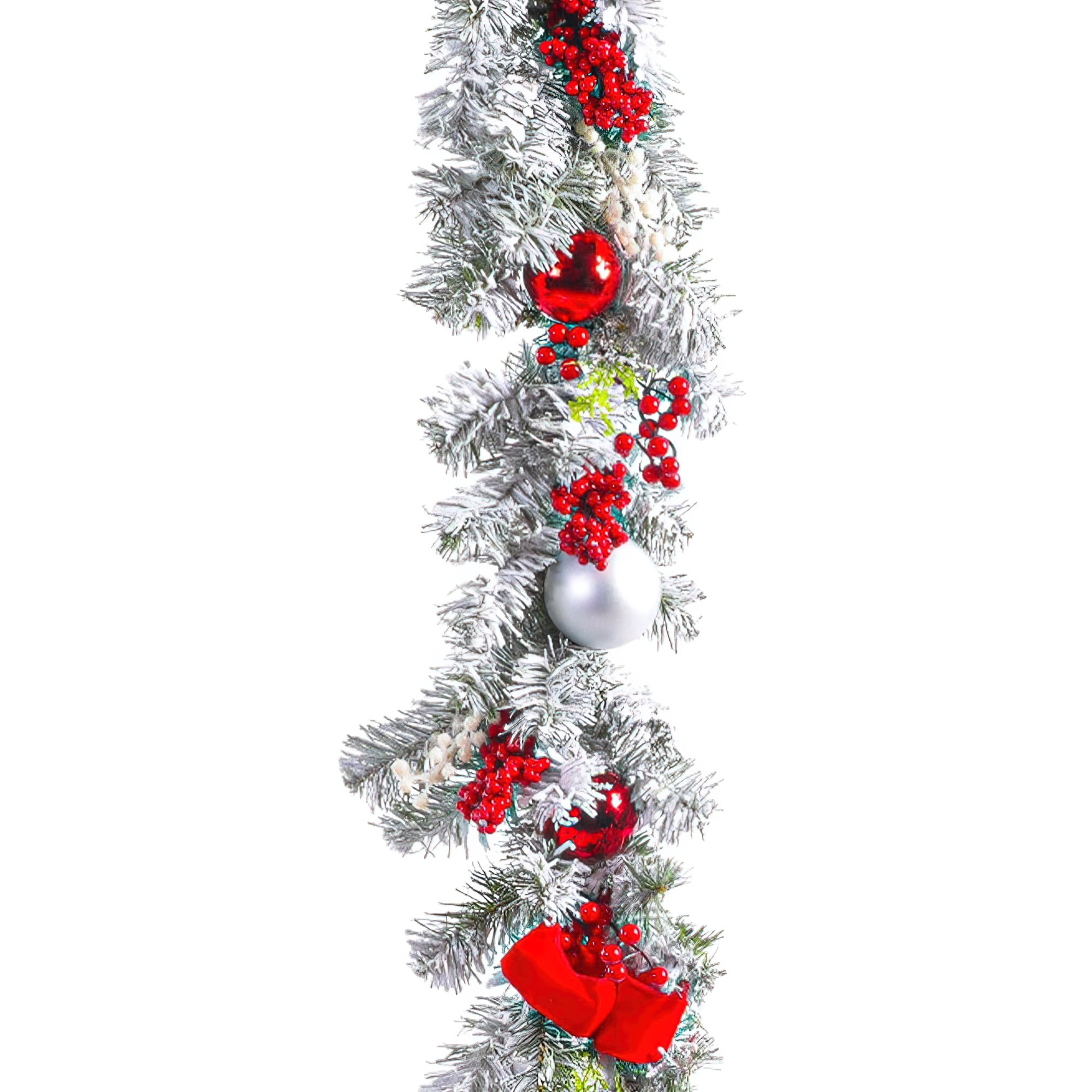 Alta Innova 6 ft. Pine Garland with Bow and Silver-Red Ornaments ...