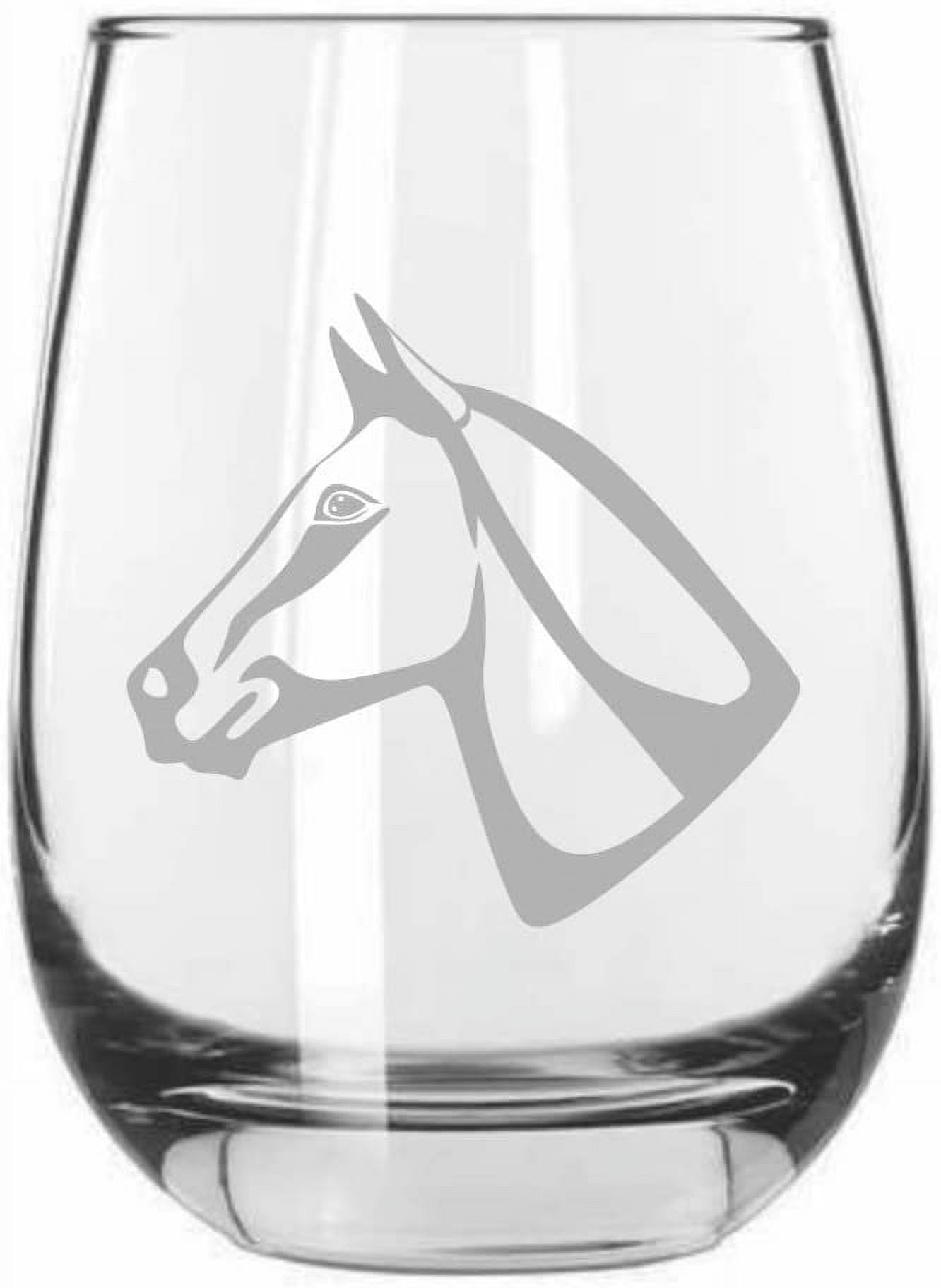 Altai Face Horse Themed Etched 15.25oz Libbey Stemless Wine Glass ...