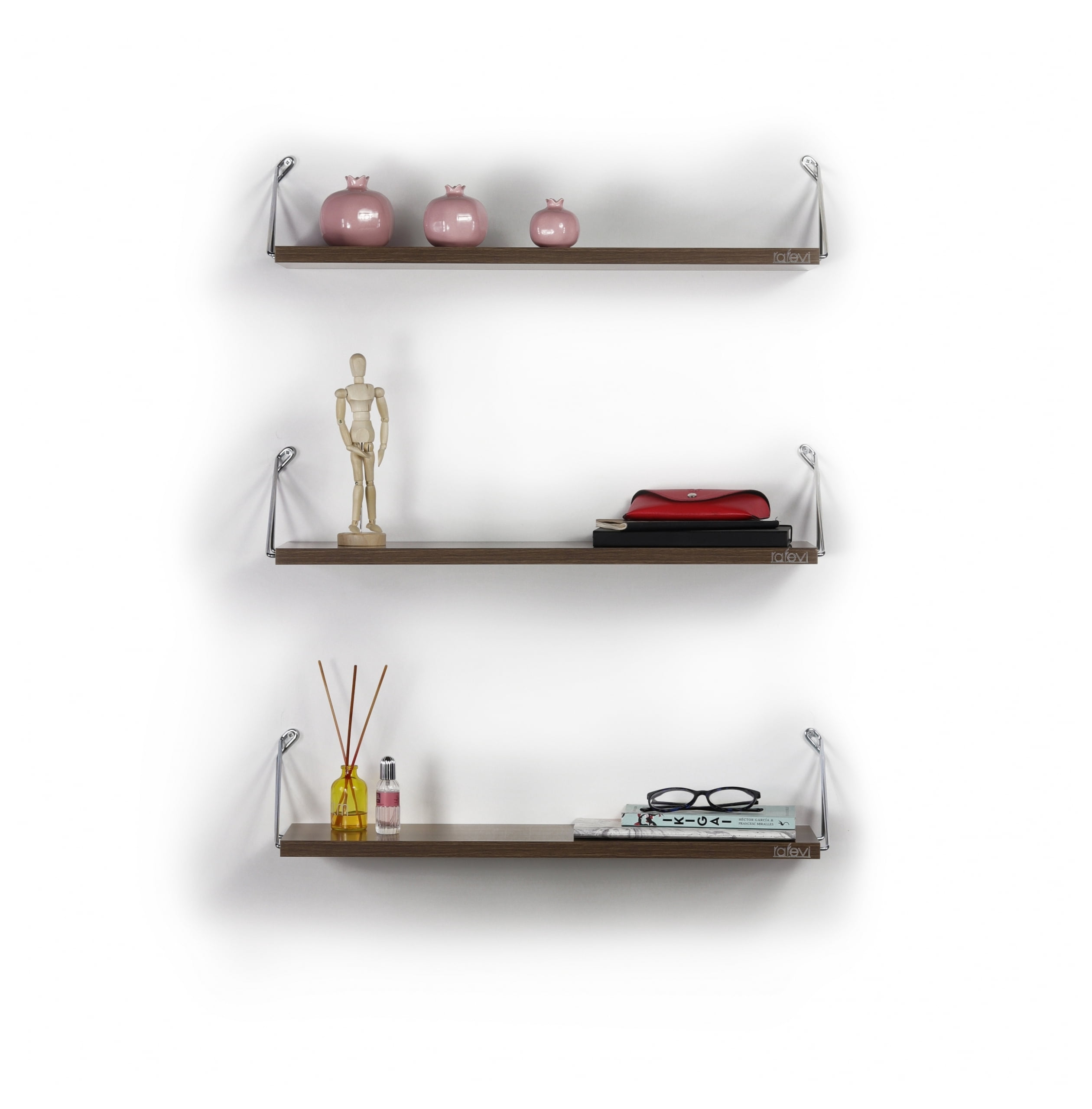 Altai Floating Shelves Wall Mounted - Rustic Walnut Triple Shelf Decor ...