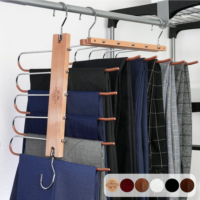 Altai Republic European Beechwood Pants Hangers Space Saving ,5 in 1 Trouser hanger Scarf hanger ...