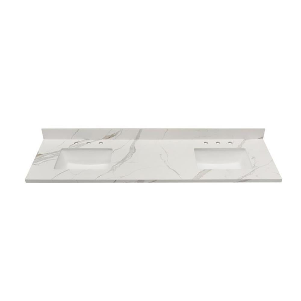 73 in. Composite Stone Vanity Top in Calacatta White with White Basins ...