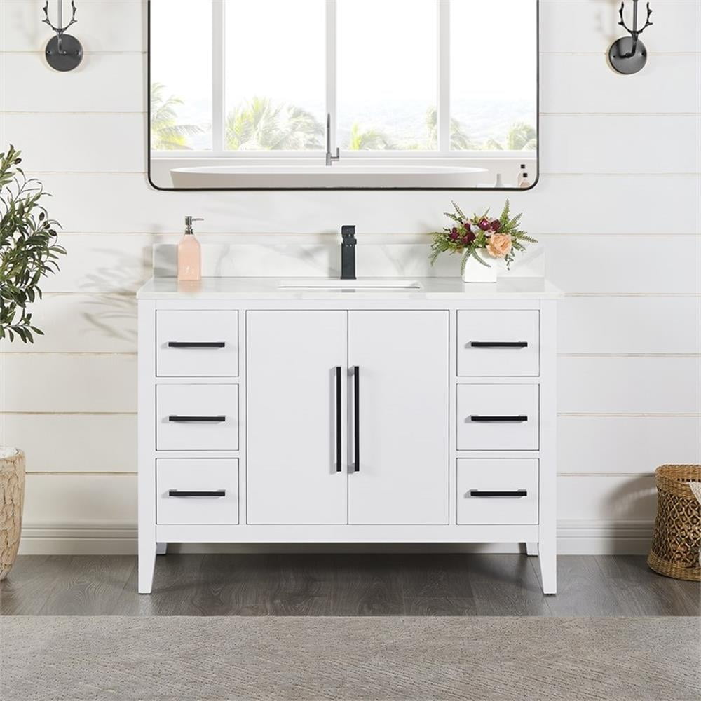 Laurel 48" Wood Vanity in White Calacatta White Quartz Top no Mirror ...