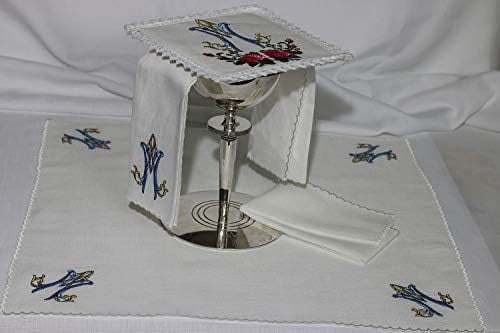 Altar Linens Set with Marian Symbol and Roses (Pall, Corporal, Towel ...