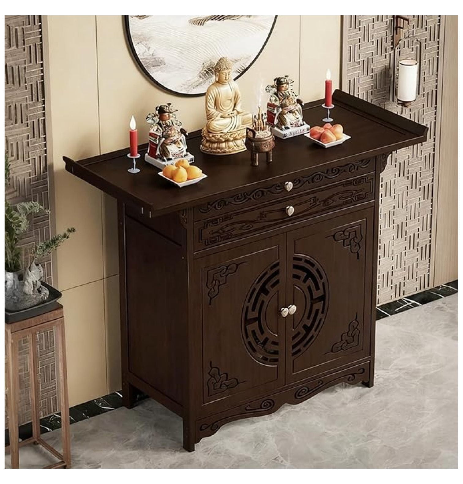 Altar Table with Drawer and Door, Buddhist Altar Cabinet with Storage ...
