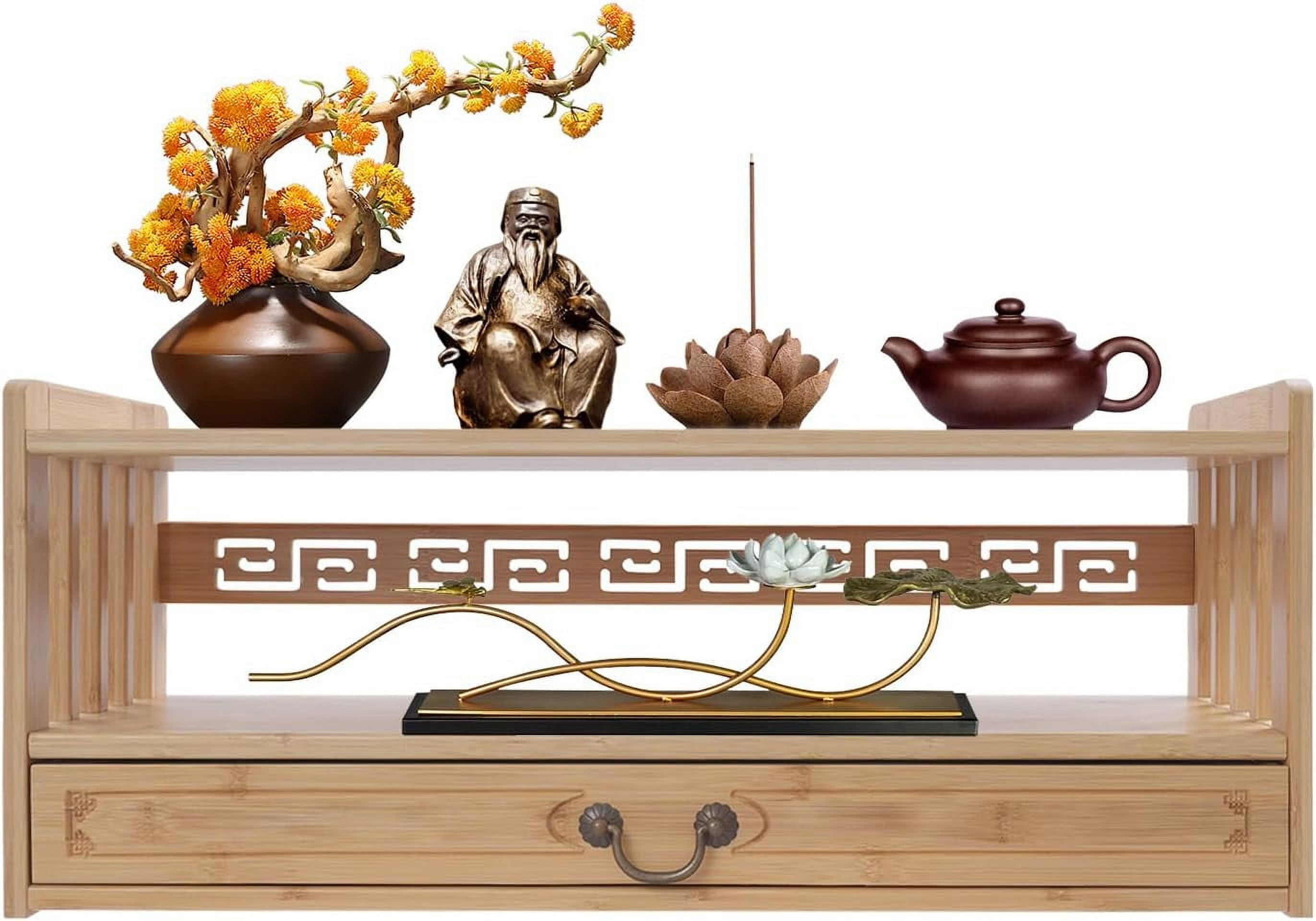 Altar Table with Storage, 2-Tier Meditation Table with Drawer, Floor ...