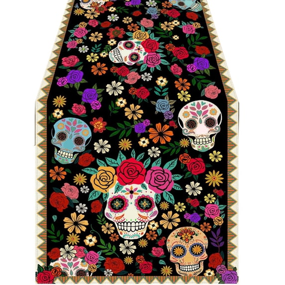 Altar Use Dia De Los Muertos Table Runner, Fine Sugar Skull Pattern ...