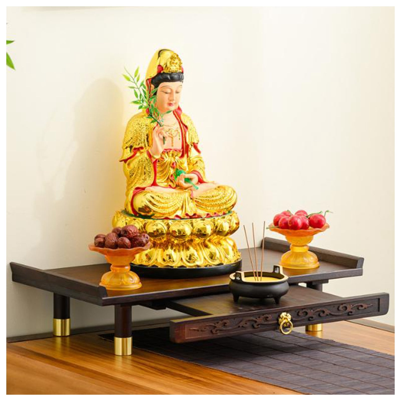 Altar table with drawer, Puja table, prayer bench for home, natural ...