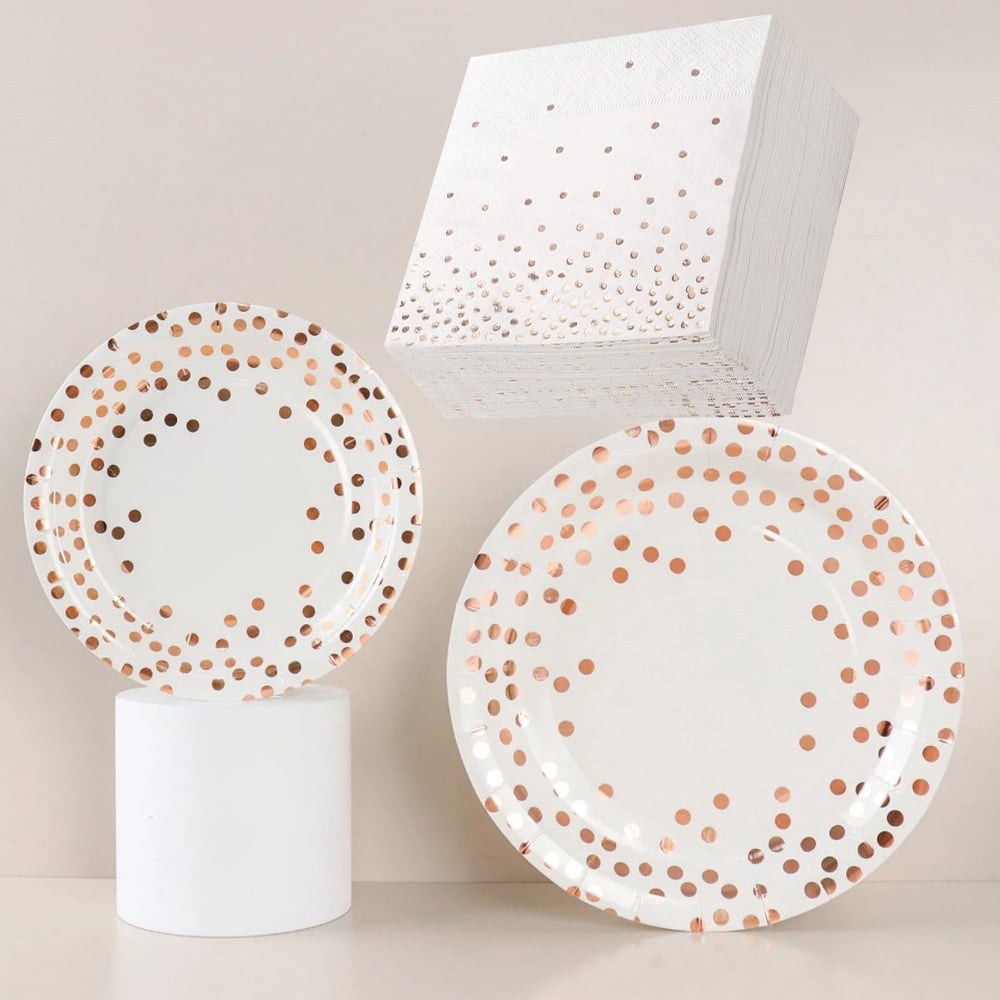 Altatac Dot Dinnerware Party Supply Set for 50 Guests, Rose Gold, 150 ...