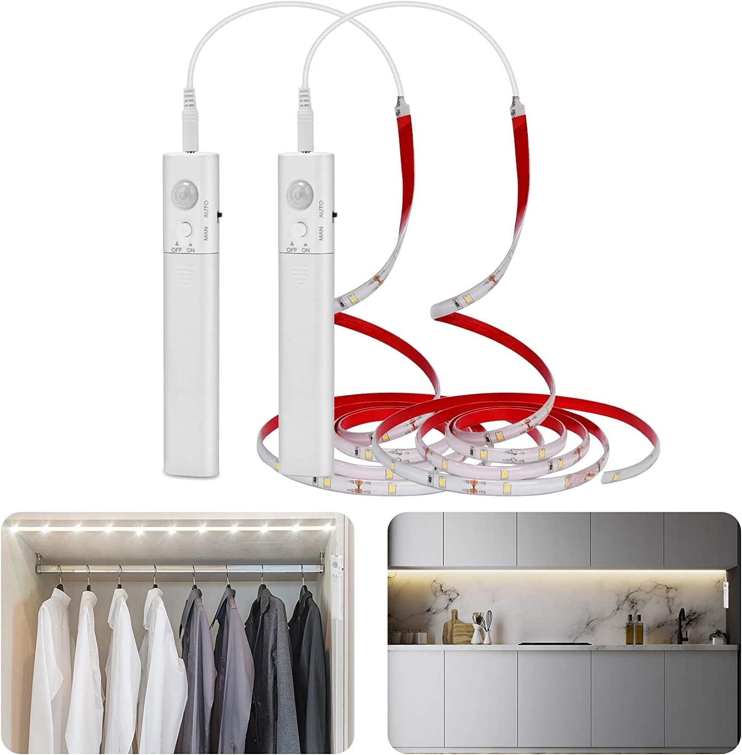 Altaz Sensor Lights Indoors, 2 Pack LED Strip Lights 1M, Cool White ...